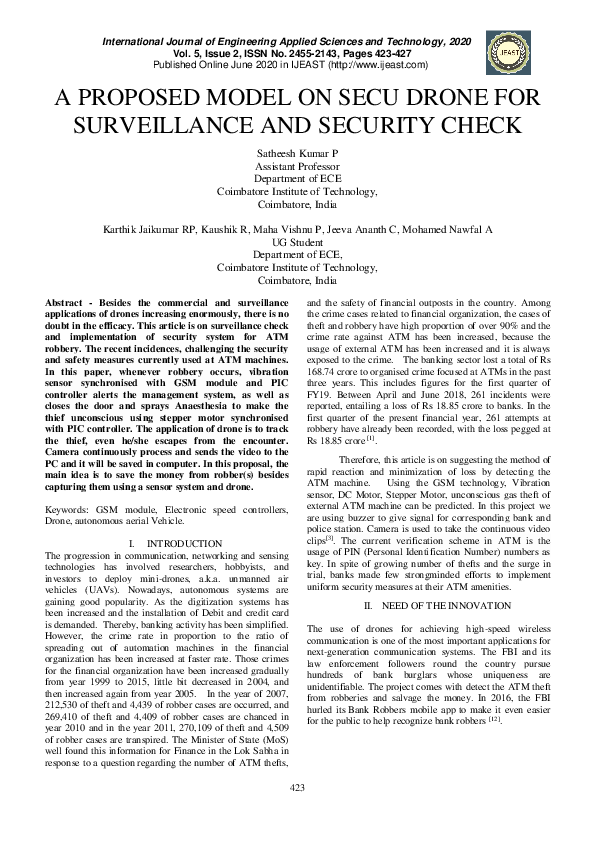 (PDF) A Proposed Model on Secu Drone for Surveillance and Security Check