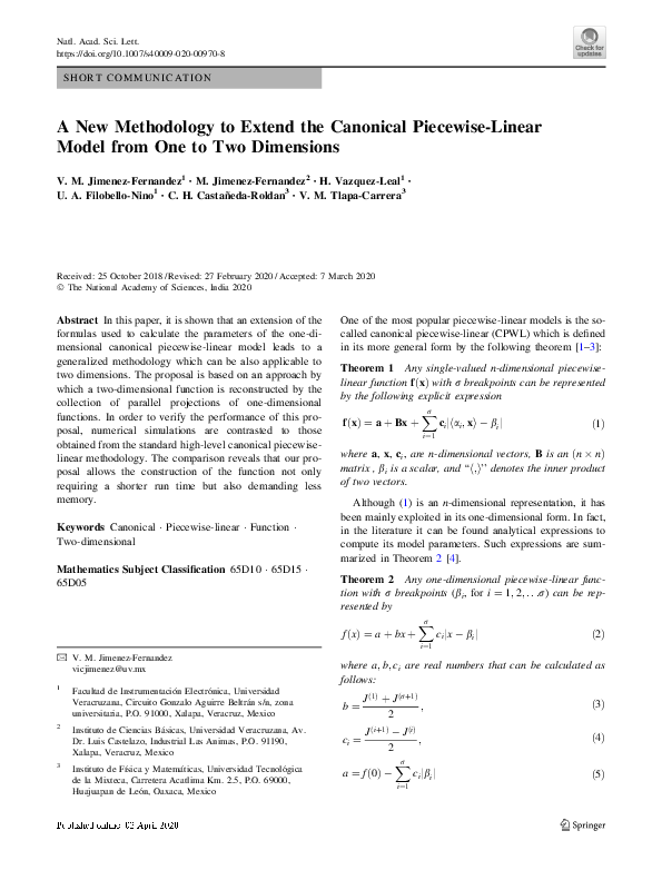 (PDF) A New Methodology to Extend the Canonical Piecewise-Linear Model from One to Two Dimensions