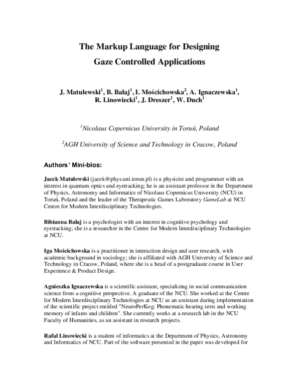 (PDF) The Markup Language for Designing Gaze Controlled Applications