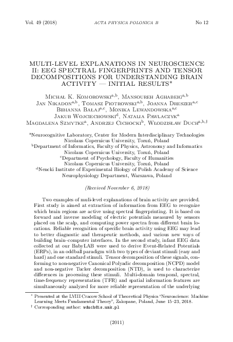 (PDF) Multi-level Explanations in Neuroscience II: EEG Spectral Fingerprints and Tensor ...
