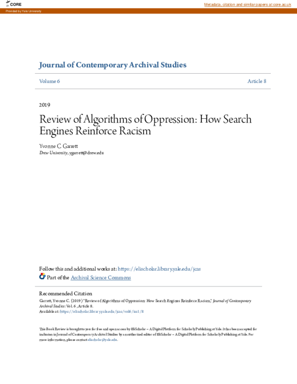 Review of Algorithms of Oppression: How Search Engines Reinforce Racism