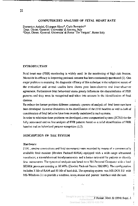 Pdf Computerized Analysis Of The Fetal Heart Rate