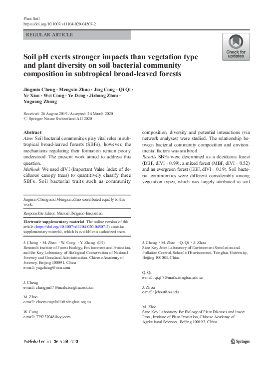 (PDF) Soil pH exerts stronger impacts than vegetation type and plant diversity on soil bacterial ...