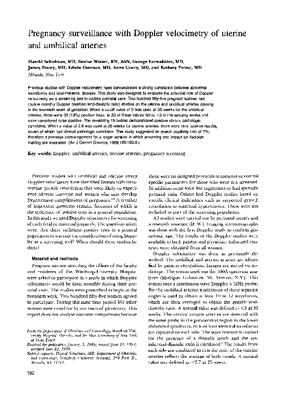 (PDF) Pregnancy surveillance with Doppler velocimetry of uterine and ...