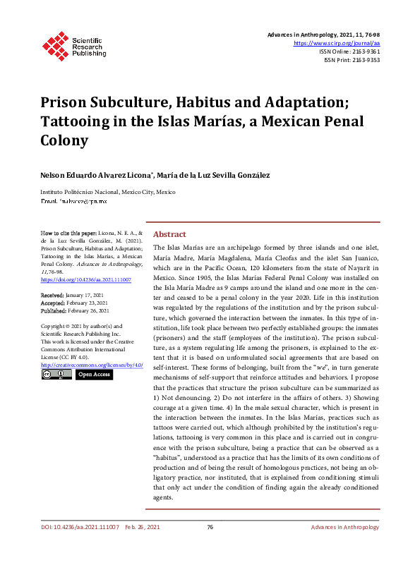 (PDF) Prison Subculture, Habitus and Adaptation; Tattooing in the Islas ...