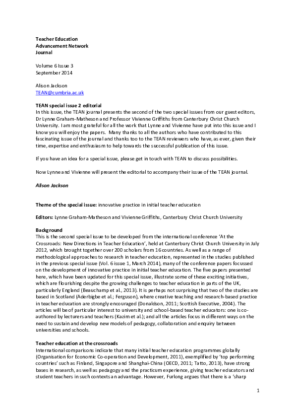 (PDF) Innovative practice in initial teacher education