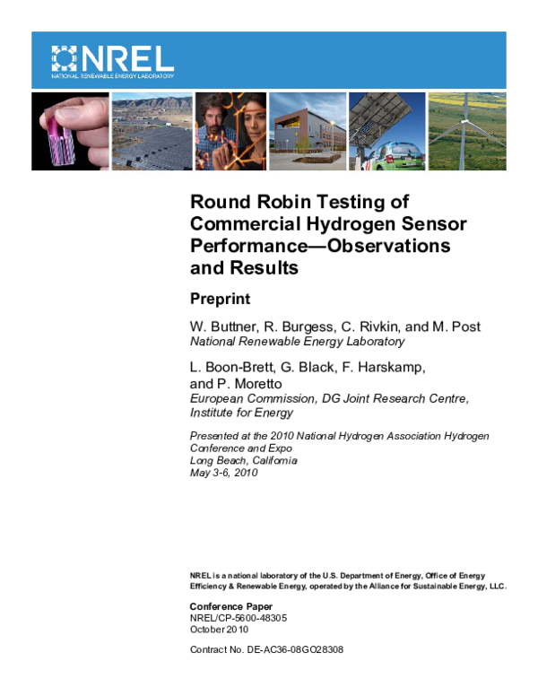 (PDF) Round Robin Testing of Commercial Hydrogen Sensor Performance ...