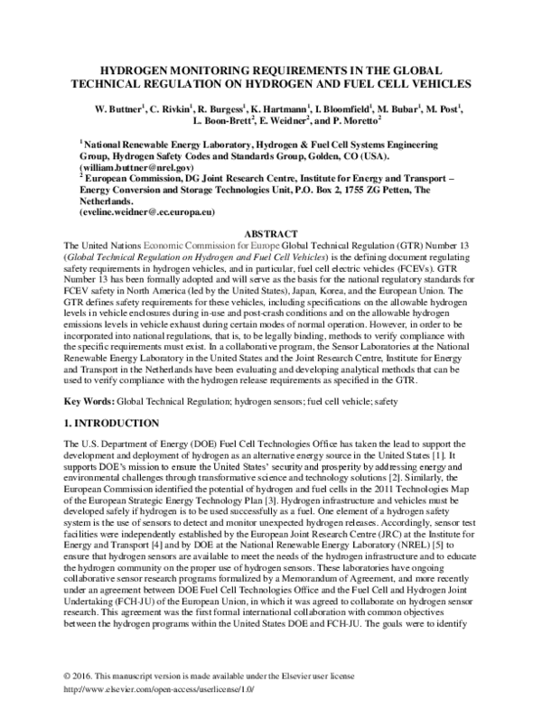 (PDF) Hydrogen monitoring requirements in the global technical ...