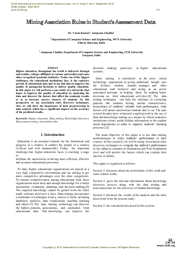(PDF) Mining Association Rules in Student's Assessment Data