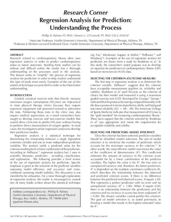 (PDF) Research Corner: Regression Analysis for Prediction: Understanding the Process