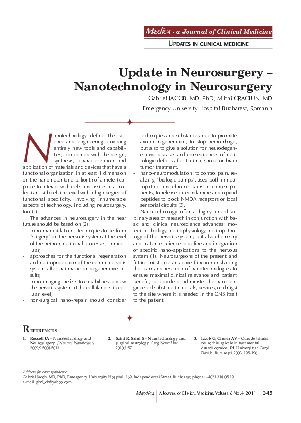 (PDF) Update in neurosurgery - nanotechnology in neurosurgery