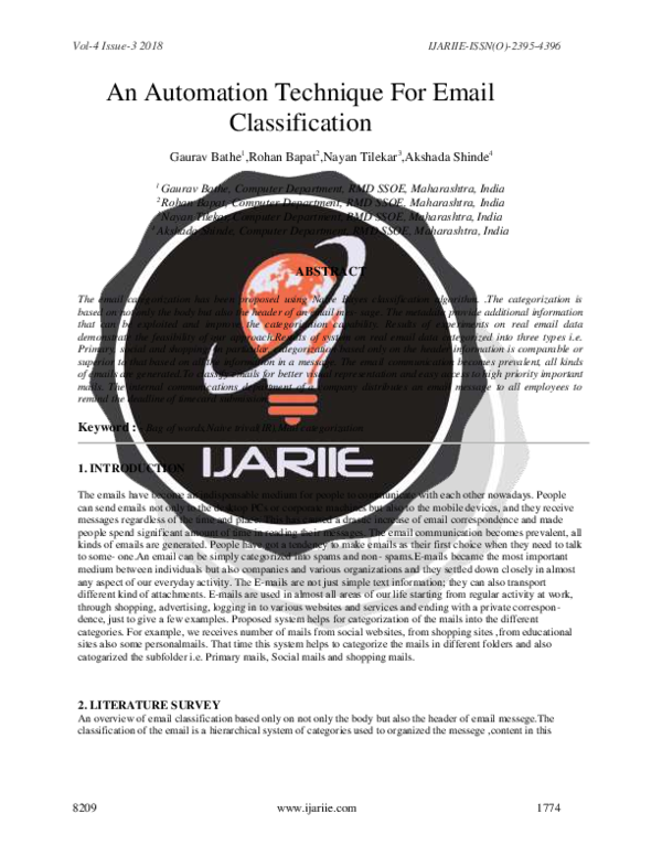 (PDF) An Automation Technique for Email Classification