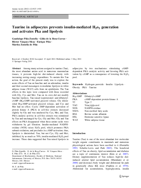 (PDF) Taurine in adipocytes prevents insulin-mediated H2o2 generation ...