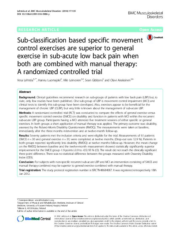 (PDF) Sub-classification based specific movement control exercises are ...