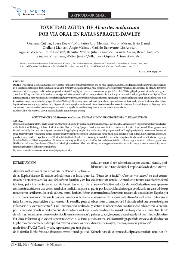 (PDF) TOXICIDAD AGUDA DE Aleurites moluccana POR VIA ORAL EN RATAS ...