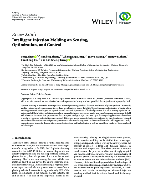 Pdf Intelligent Injection Molding On Sensing Optimization And Control