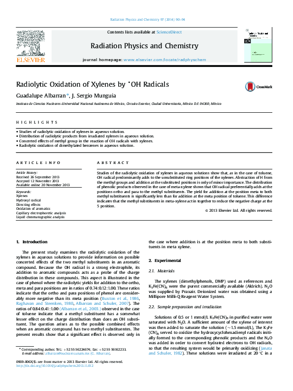 (PDF) Radiolytic Oxidation of Xylenes by OH Radicals | Sergio Danilo ...