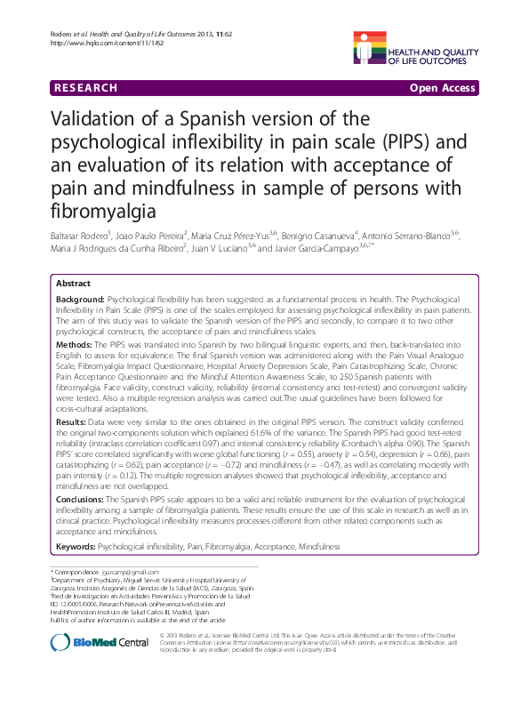 (PDF) Validation of a Spanish version of the psychological ...
