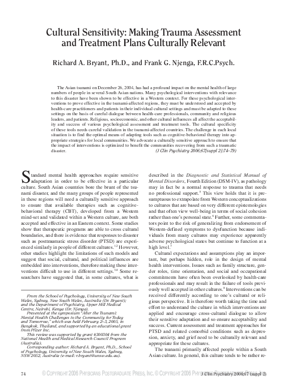 (PDF) Cultural sensitivity: making trauma assessment and treatment ...