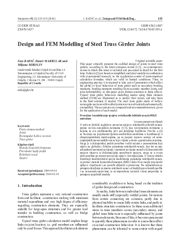 (PDF) Design and FEM modelling of steel truss girder joints