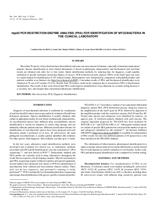 (PDF) hsp65 PCR-restriction enzyme analysis (PRA) for identification of ...