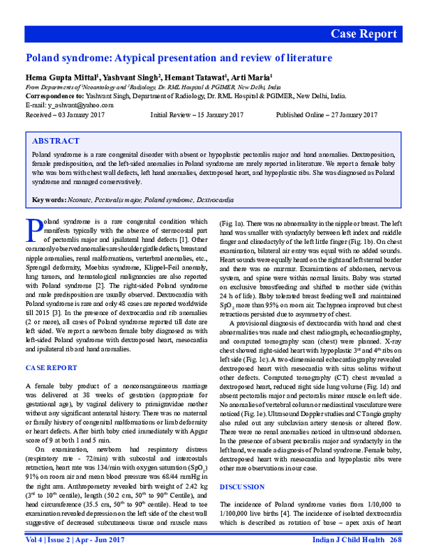 (PDF) Case Report Poland syndrome: Atypical presentation and review of literature