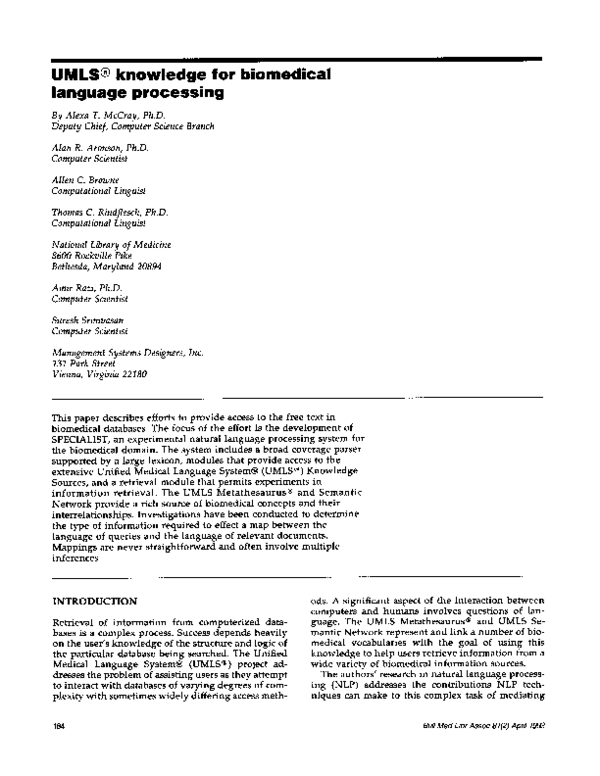 (PDF) UMLS knowledge for biomedical language processing