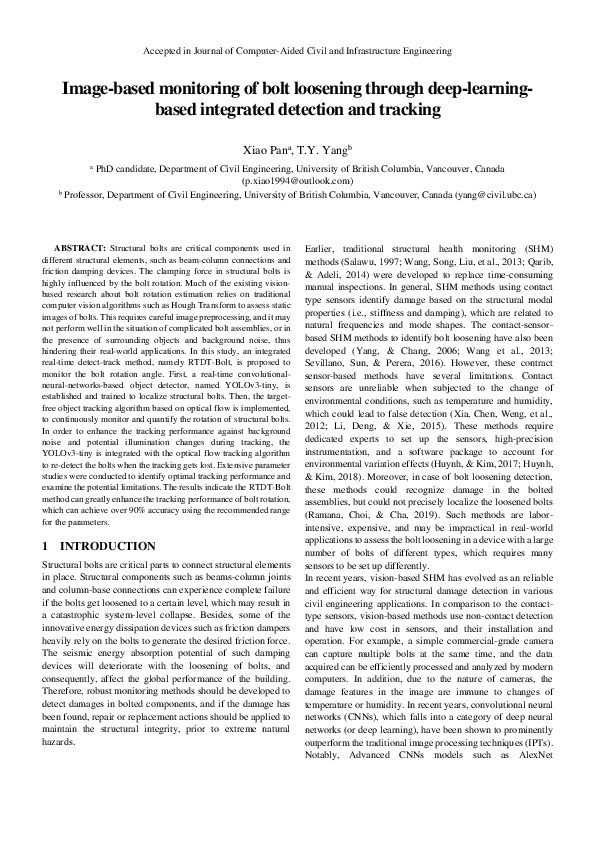 (PDF) Image‐based monitoring of bolt loosening through deep‐learning‐based integrated detection ...