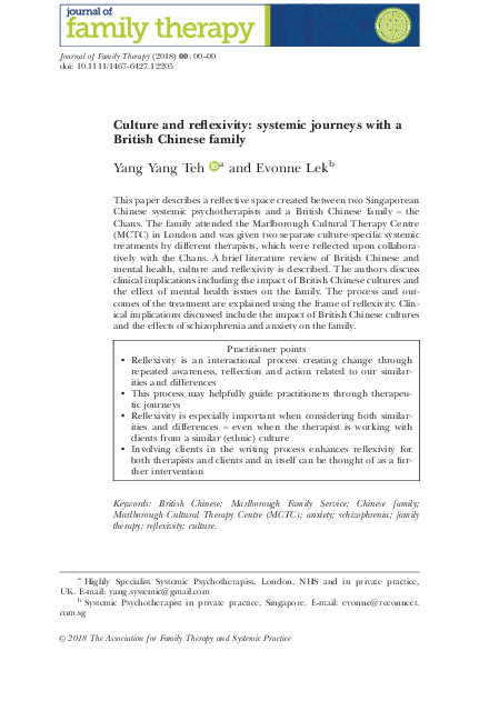 (PDF) Culture and reflexivity: systemic journeys with a British Chinese ...