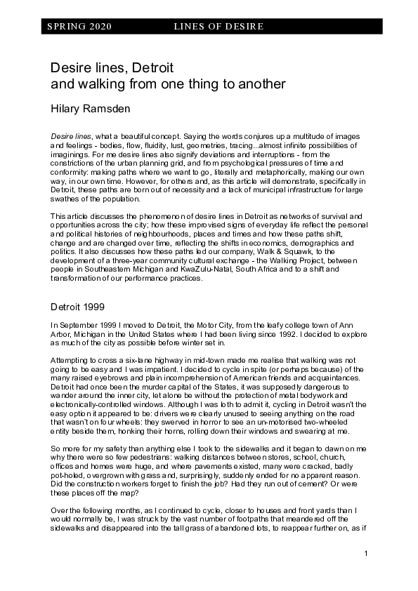 (PDF) Desire Lines, Detroit and Walking from one thing to another