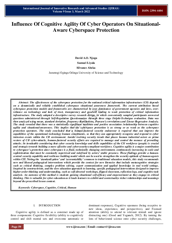 (PDF) Influence Of Cognitive Agility Of Cyber Operators On Situational ...