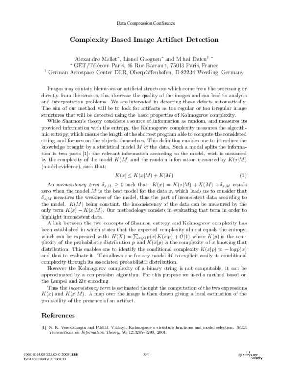 (PDF) Complexity Based Image Artifact Detection | Alexandre Mallet ...