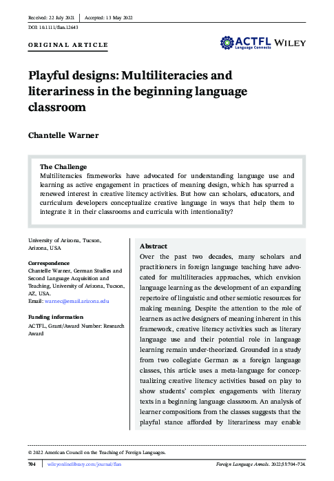 (PDF) Playful designs: Multiliteracies and literariness in the ...