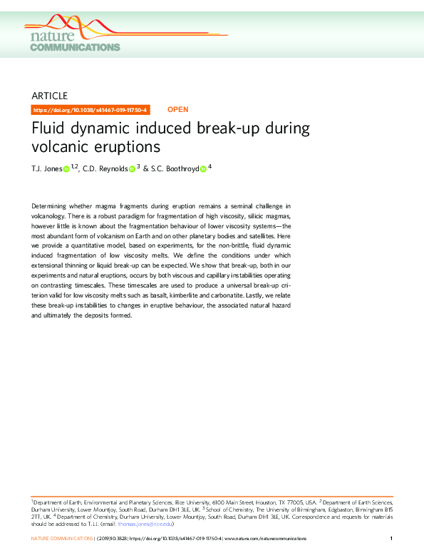 (PDF) Fluid dynamic induced break-up during volcanic eruptions