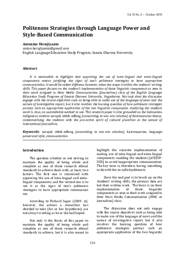 (PDF) Politeness Strategies through Language Power and Style-Based ...