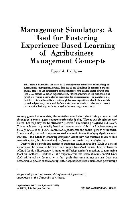 (PDF) Management simulators: A tool for fostering experience-based ...