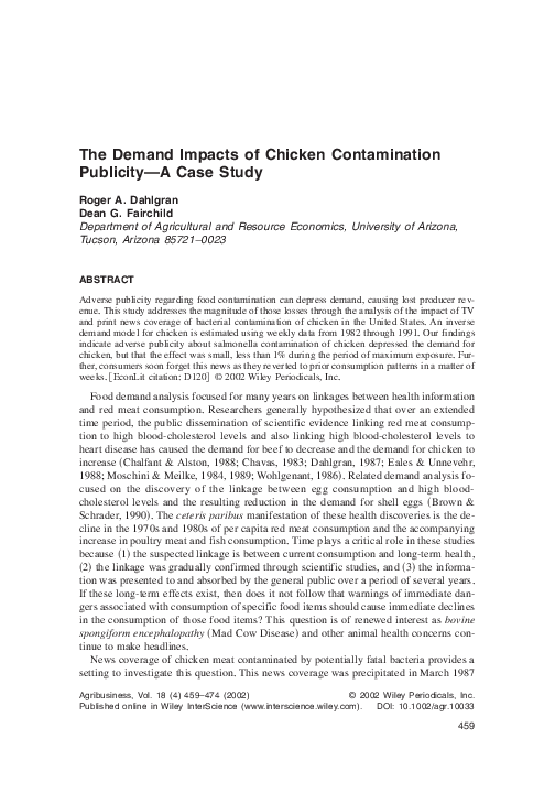 (PDF) The demand impacts of chicken contamination publicity?a case study