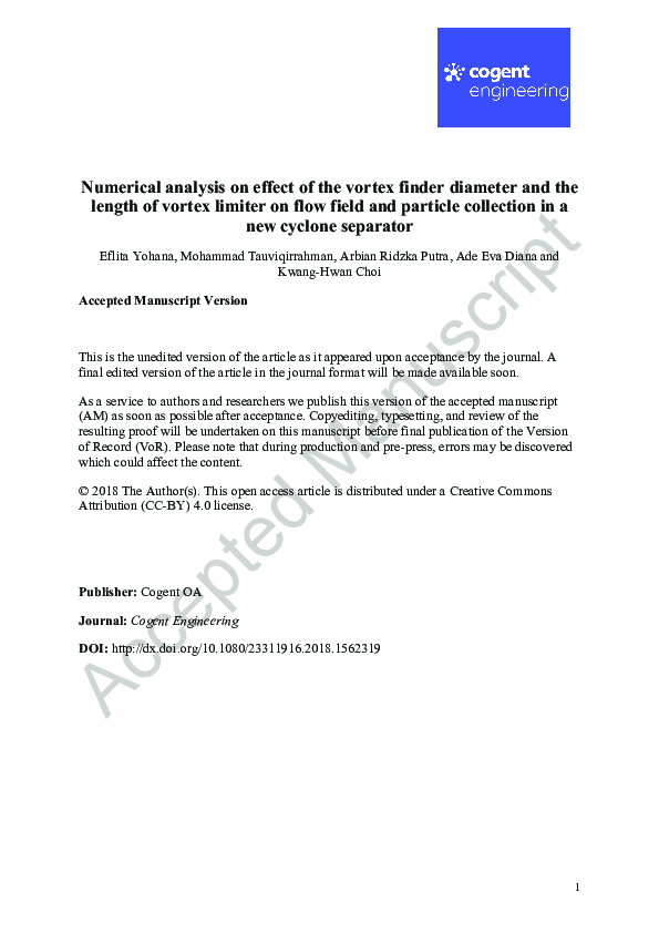 (PDF) Numerical analysis on the effect of the vortex finder diameter and the length of vortex ...
