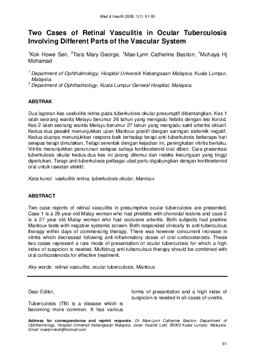 (PDF) Two cases of retinal vasculitis in ocular tuberculosis involving ...