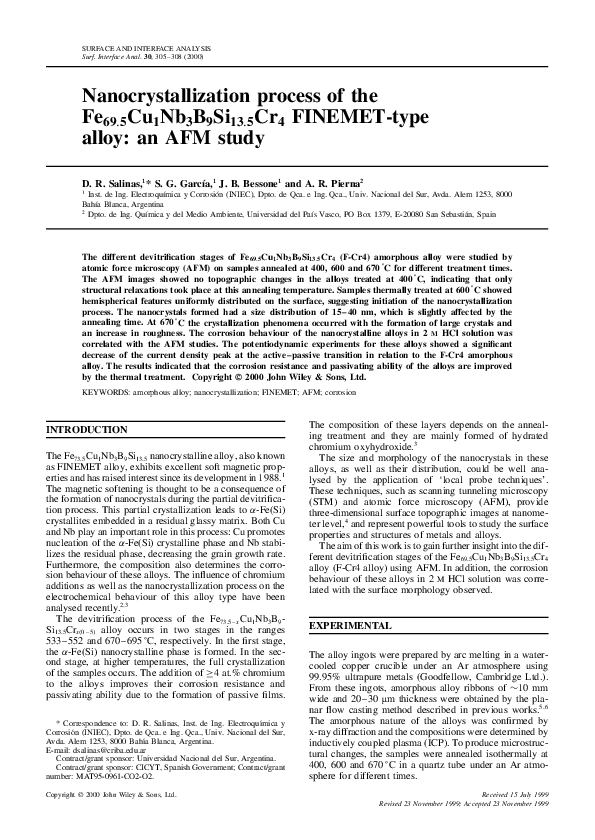 (PDF) Nanocrystallization process of the Fe69.5Cu1Nb3B9Si13.5Cr4 ...