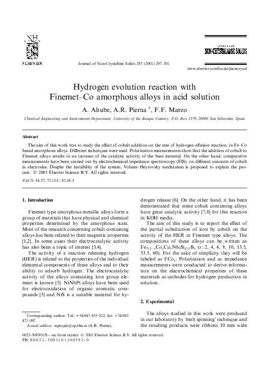 (PDF) Hydrogen evolution reaction with Finemet–Co amorphous alloys in ...