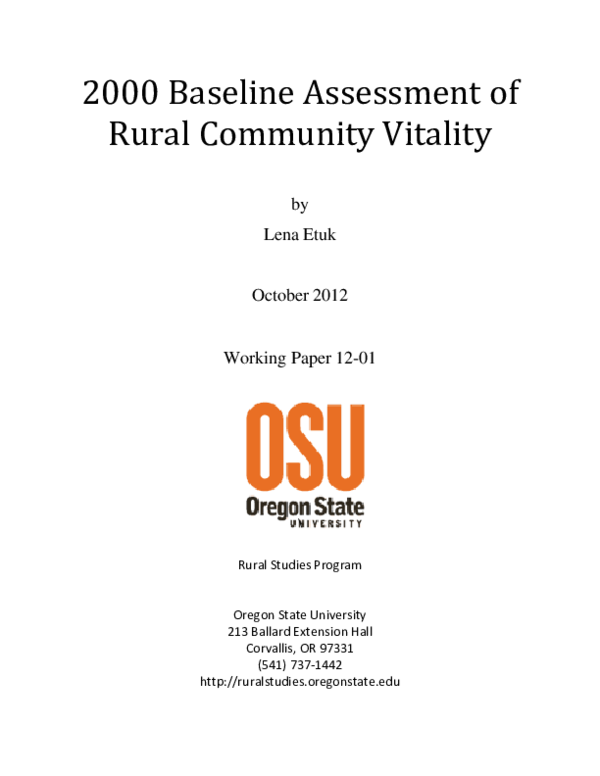 (PDF) 2000 Baseline Assessment of Rural Community Vitality