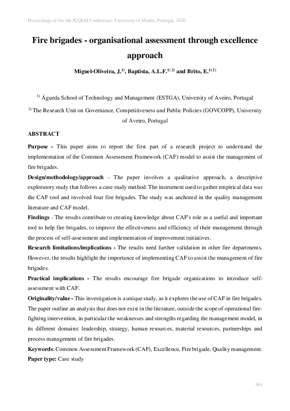 (PDF) Fire brigades - organisational assessment through excellence approach
