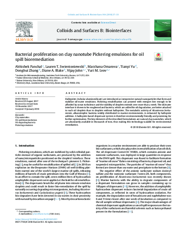 (PDF) Bacterial proliferation on clay nanotube Pickering emulsions for ...
