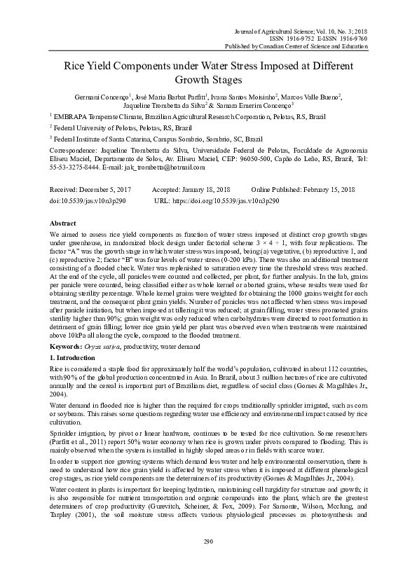 (PDF) Rice Yield Components under Water Stress Imposed at Different ...