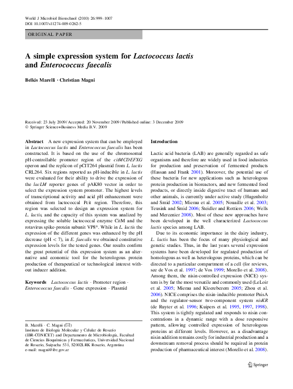 (PDF) A simple expression system for Lactococcus lactis and ...