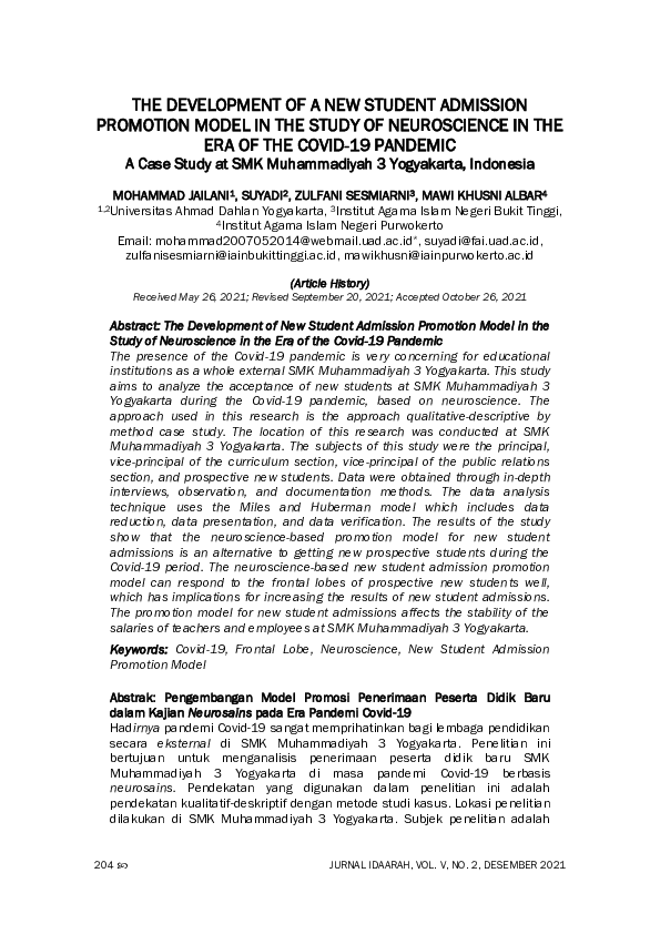 (PDF) THE DEVELOPMENT OF A NEW STUDENT ADMISSION PROMOTION MODEL IN THE ...