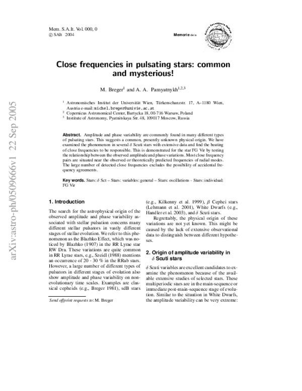 (PDF) Close frequencies in pulsating stars: common and mysterious!