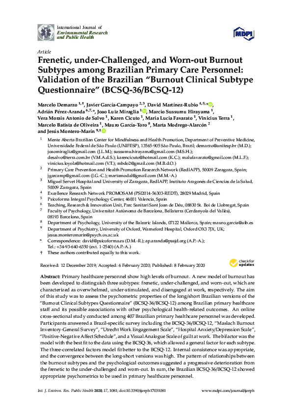 (PDF) Frenetic, under-Challenged, and Worn-out Burnout Subtypes among ...