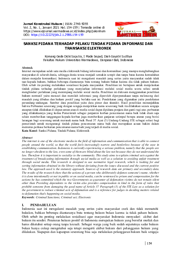 (PDF) Sanksi Pidana terhadap Pelaku Tindak Pidana Informasi dan Transaksi Elektronik